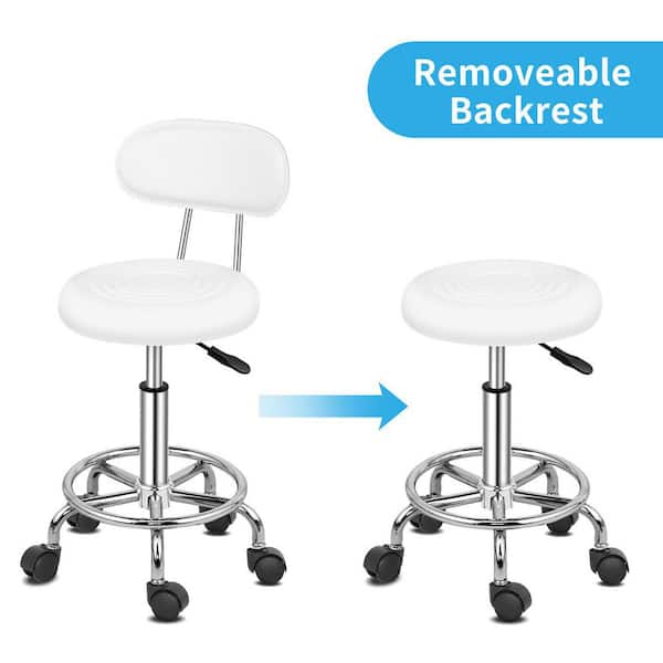 Karl home 19 in. Height White PU Leather Seat Adjustable Salon Stool with Back Office Rolling Chair 449904982683