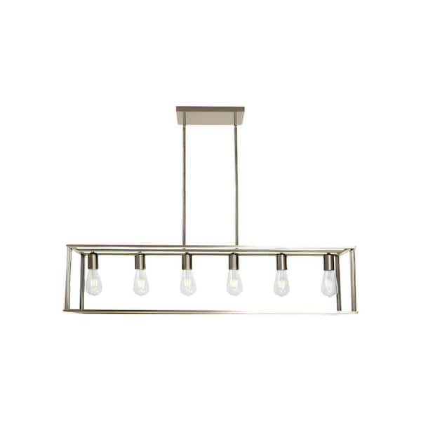 Amucolo 6-Light Rectangle Brushed Nickel Chandelier Contemporary ...