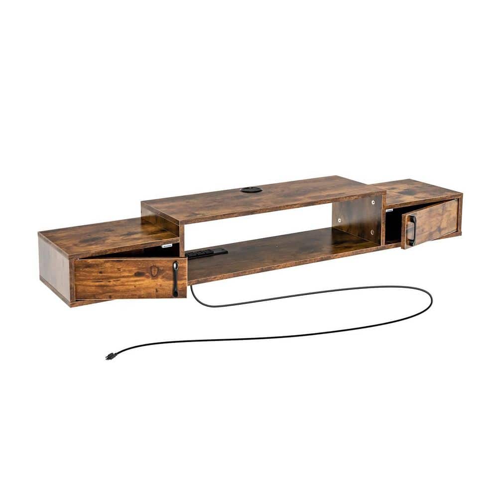 Costway 55 in. Brown Floating TV Stand Wall Mounted Console Shelf Fits ...