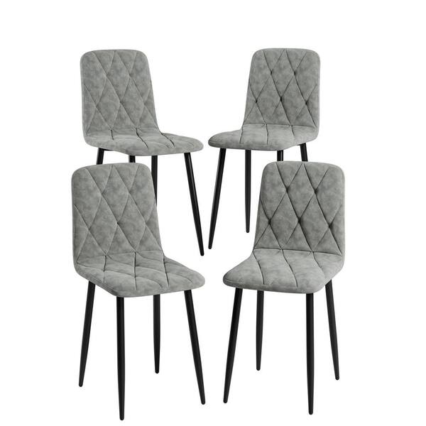 Modern Kitchen Dining Room PU Upholstered Cushion Seat Sturdy Metal Legs Chairs Gray Leather Dining Chairs Set of 4