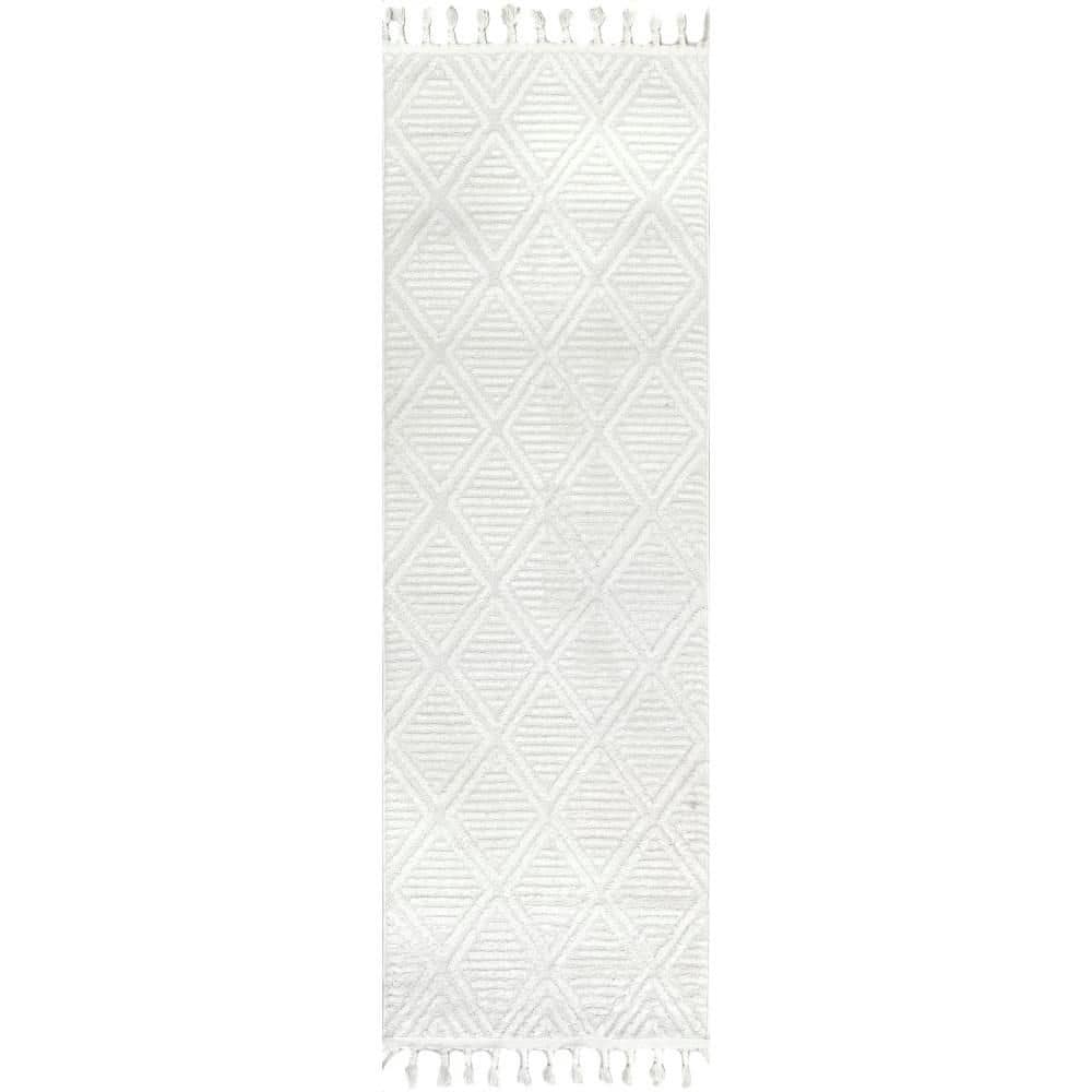 RUGS USA Balboa Textured Tile Ivory 3 ft. x 8 ft. Runner Rug OZNN06A ...