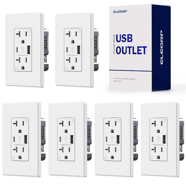ELEGRP 21W USB Wall Outlet with Type A and Type C USB Ports, 20 Amp ...