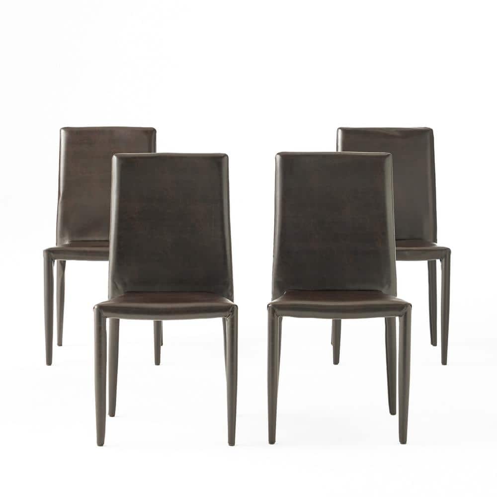 Noble House Comstock Brown Bonded Leather Stacking Chairs (Set of 4 ...