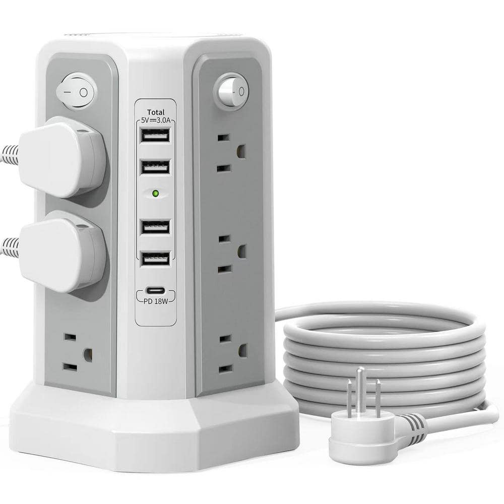 Vrbgify 10 ft. Extension Cord 12-Outlet AC 1800 Joules Power Strip ...