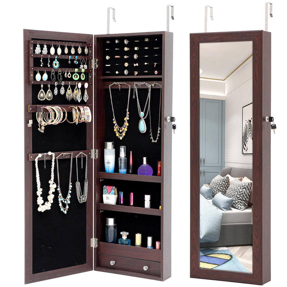 YOFE Fashion Simple Brown Hung On The Door Or Wall Jewelry Armoire with ...