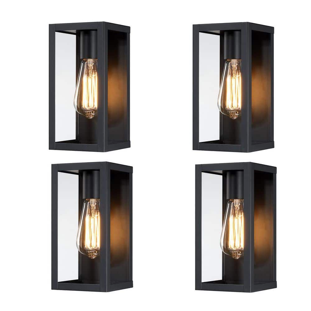 Hukoro 4 Pack 1-Light 10in" Matte Black Finish Outdoor Wall Lantern ...