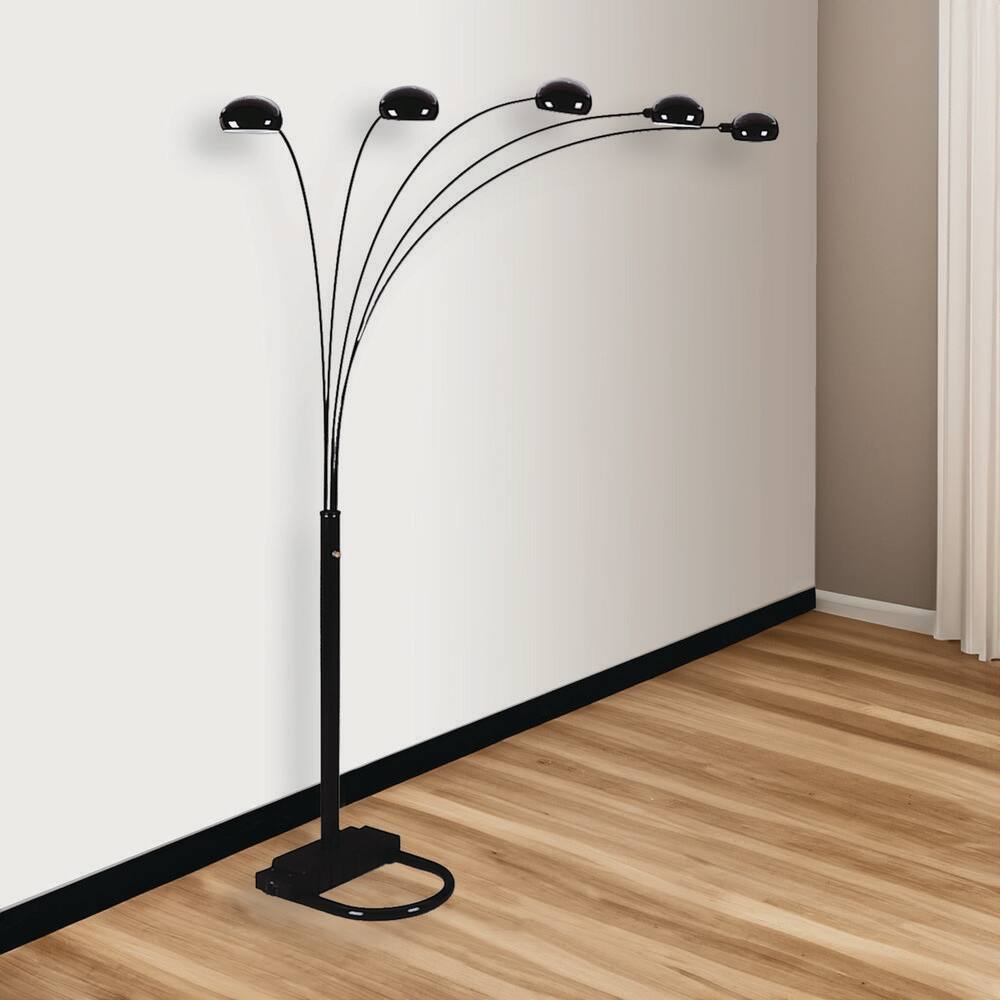 Jushua 82 in. H 5-Light Black Arc Metal Floor Lamp with Classic Peacock ...