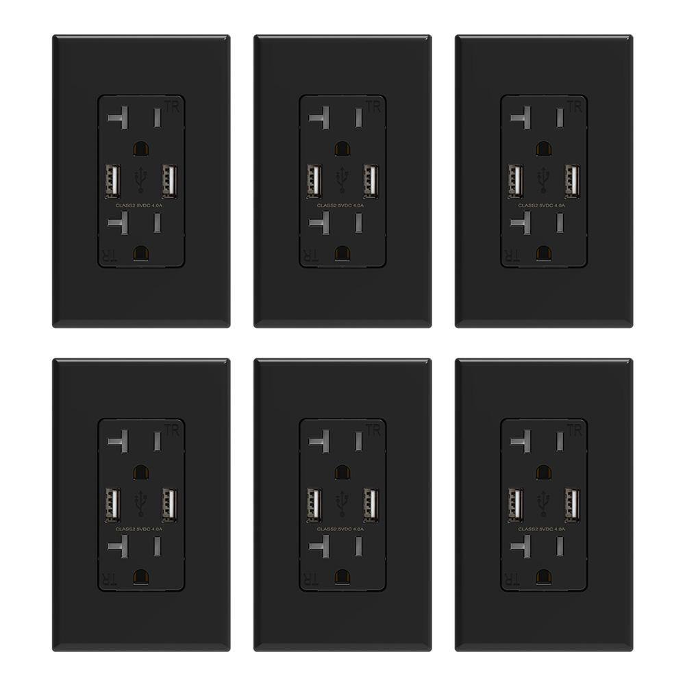 ELEGRP 4 Amp USB Dual Type A In-Wall Charger with 20 Amp Duplex Tamper ...