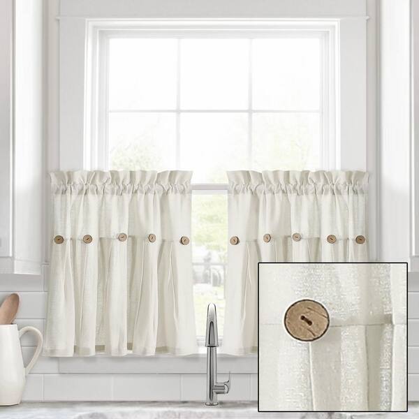 Lush Decor Linen Button Kitchen Tier Window Curtain Panels Off White 29X24 Set 21T010412 The Home Depot