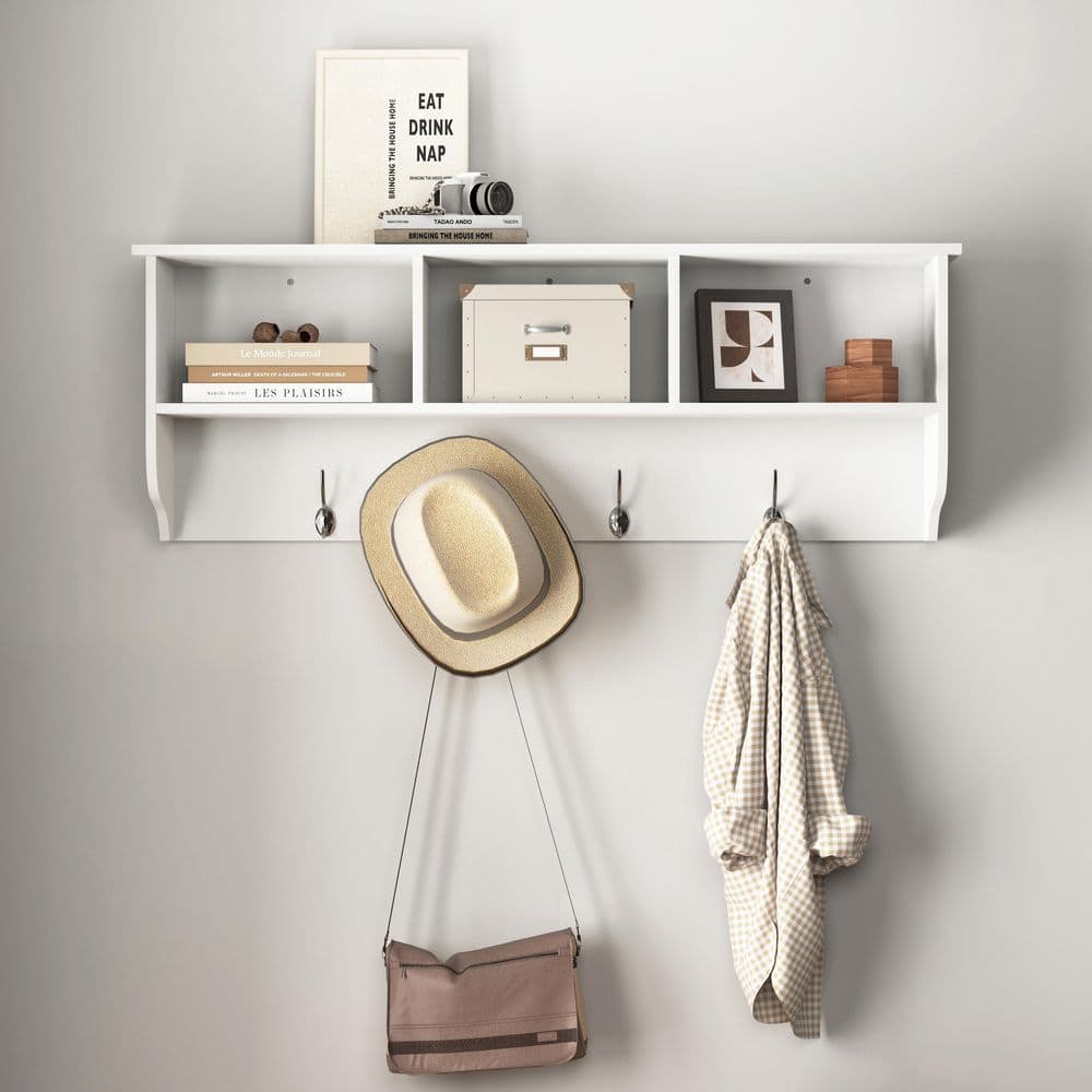 Tahanbath White Entryway Wall Mounted Coat Rack with 4-Dual Hooks ...