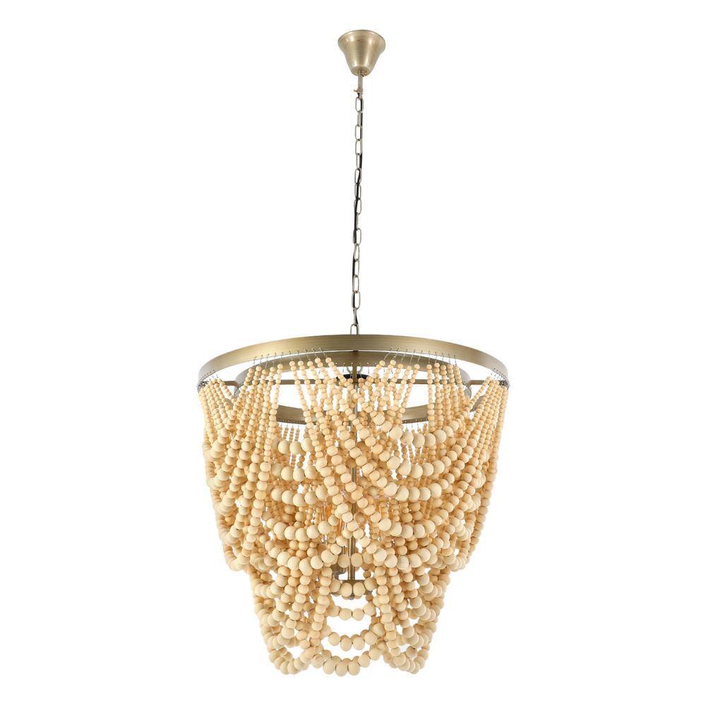 OUKANING 40-Watt 4-Light Beige Bohemia Style Shaded Pendant Light with ...