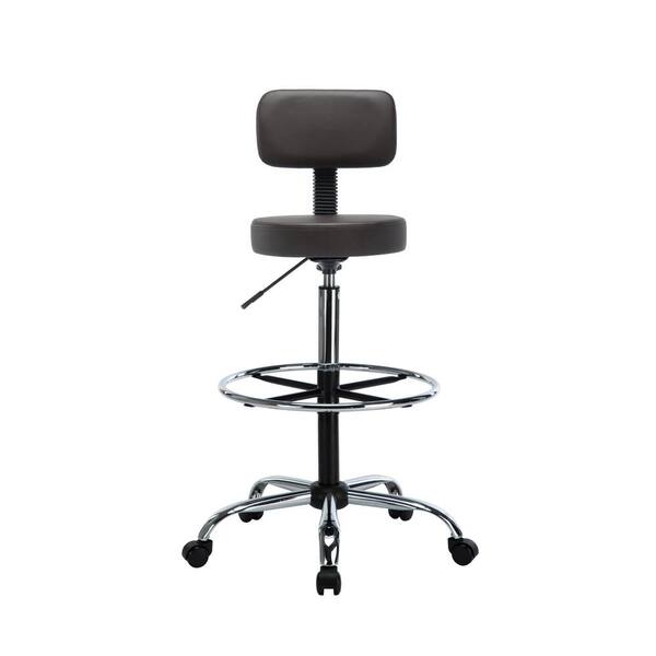 Black PU Leather Office Stool Chairs with Detachable Backrest and Adjustable Height