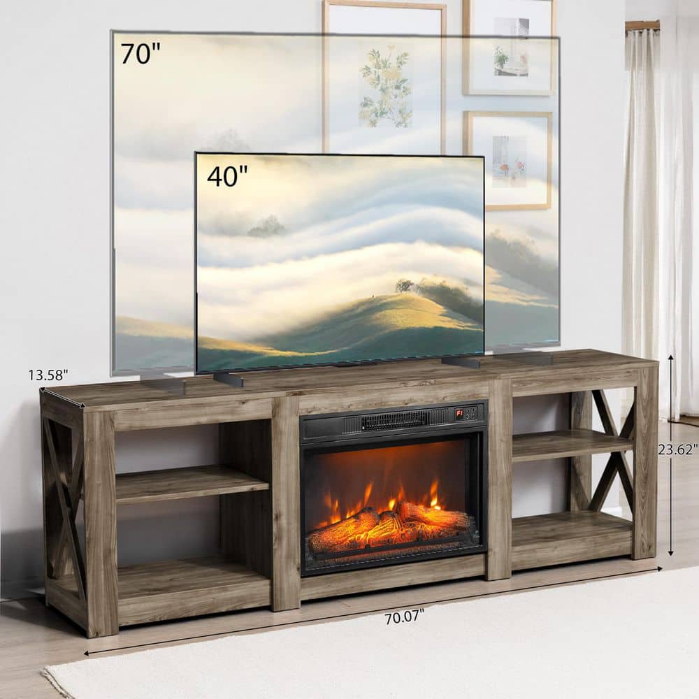 Karl home 70 in. Washed Gray TV Stand with Fireplace Fits TVs up to 70 ...
