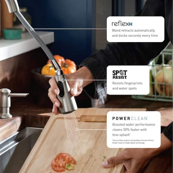 MOEN Doherty Single Handle Pull-Down Sprayer Kitchen Faucet with Power Clean and Reflex in Spot ...