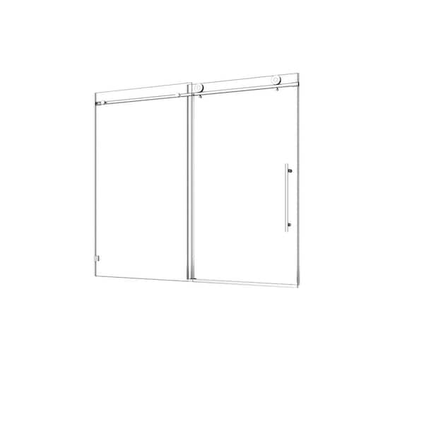 LIVACA 60 in. W x 63 in. H Sliding Aluminum Frameless Tub Door in ...