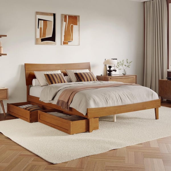 AFI Phoenix Light Toffee Natural Bronze Wood Frame Queen Platform Bed ...