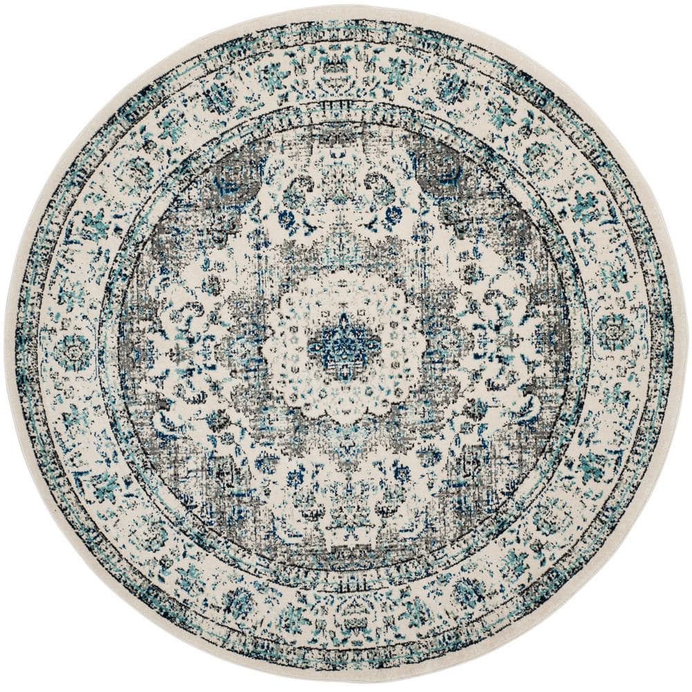 SAFAVIEH Evoke 5 ft. x 5 ft. Gray/Ivory Round Border Medallion ...