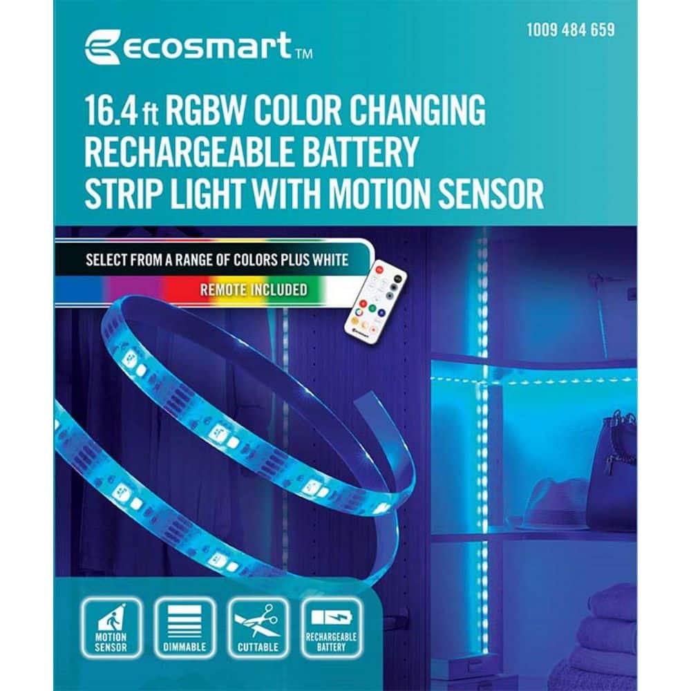 EcoSmart 16.4 ft. RGBW Rechargeable Battery Operated Dimmable ...