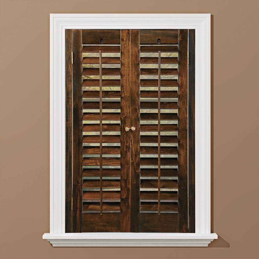 HOME basics Walnut 2-1/4 in. Plantation Real Wood Interior Shutter 27 ...