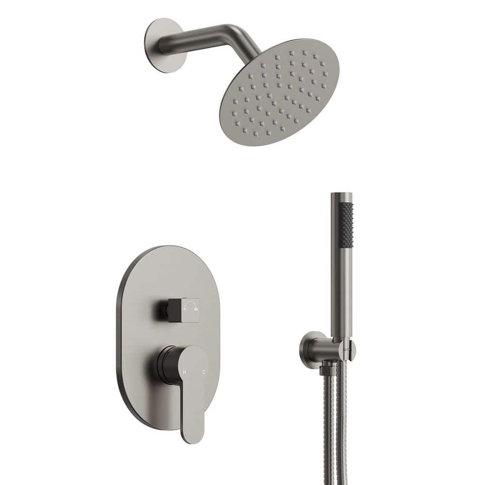 EVERSTEIN Round 6 in. 2-Spray Wall Mount Dual Fixed and Handheld Shower ...