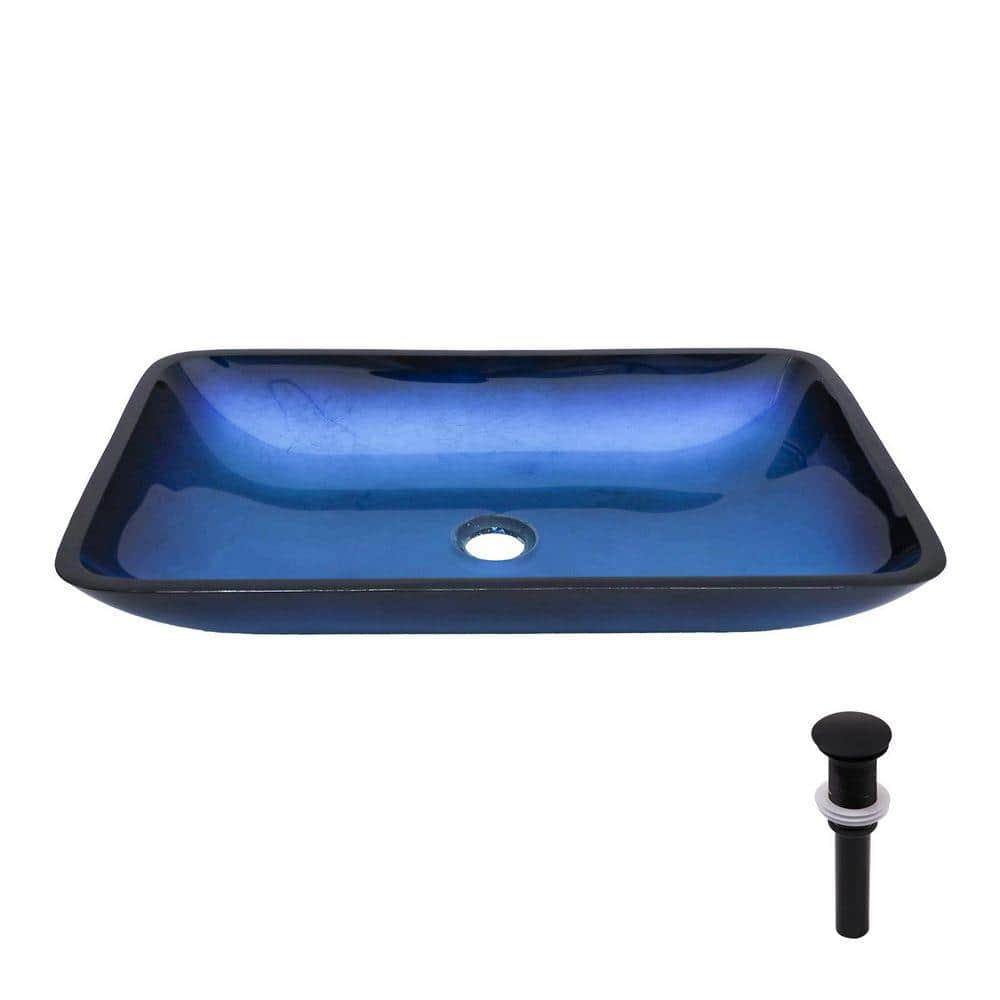 Qidian 22.00 in. Blue Rectangle Tempered Glass Vessel Bathroom Sink ...