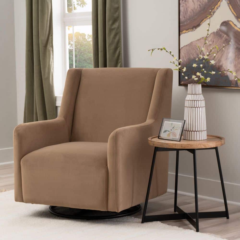 Linon Home Decor Birdie Brown Fabric Swivel Rocking Accent Chair ...