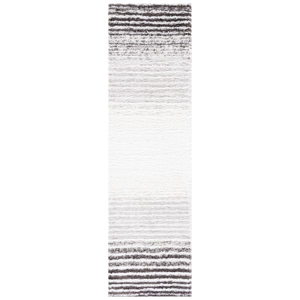 SAFAVIEH Berber Shag 2 ft. x 8 ft. Ivory/Gray Striped Gradient Modern ...