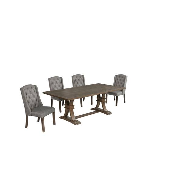 Best Quality Furniture Elise 5-Piece Rectangle Rustic Grey Finish Wood ...