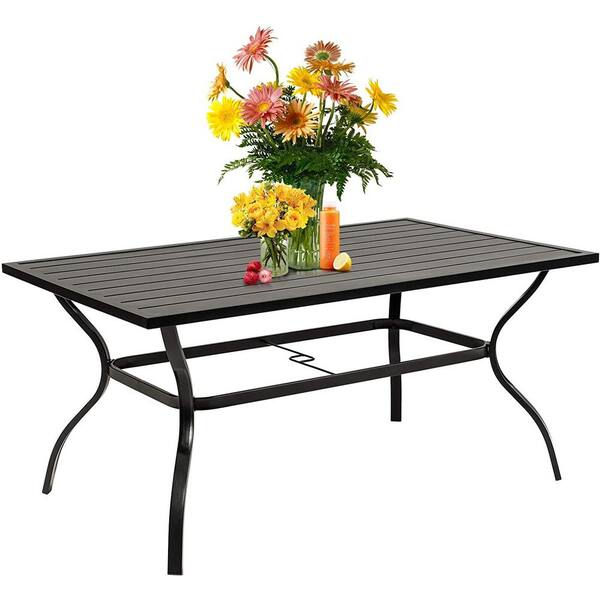 Suncrown 60 in. x 37 in. Metal Outdoor Dining Table with 1.57 in ...