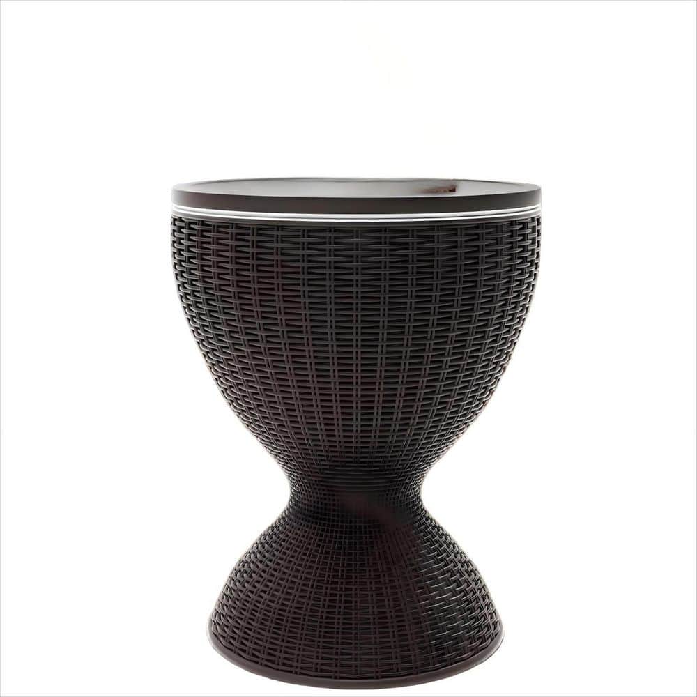 OGETFUUR 32 qt. Patio Cool Bar Table with Drainage Plug, 3-in-1 Rattan ...