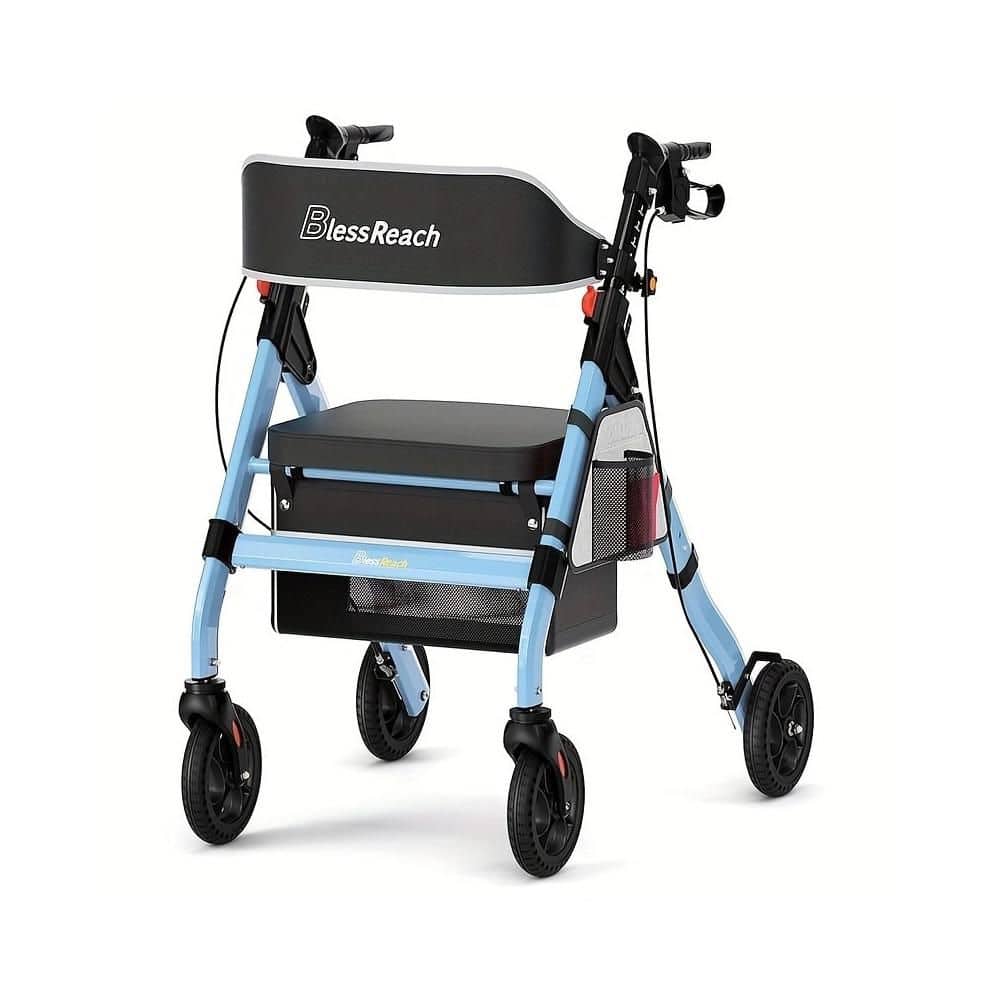 Foldable Rollator Walker with Seat for Seniors-6-Height Adjustable ...