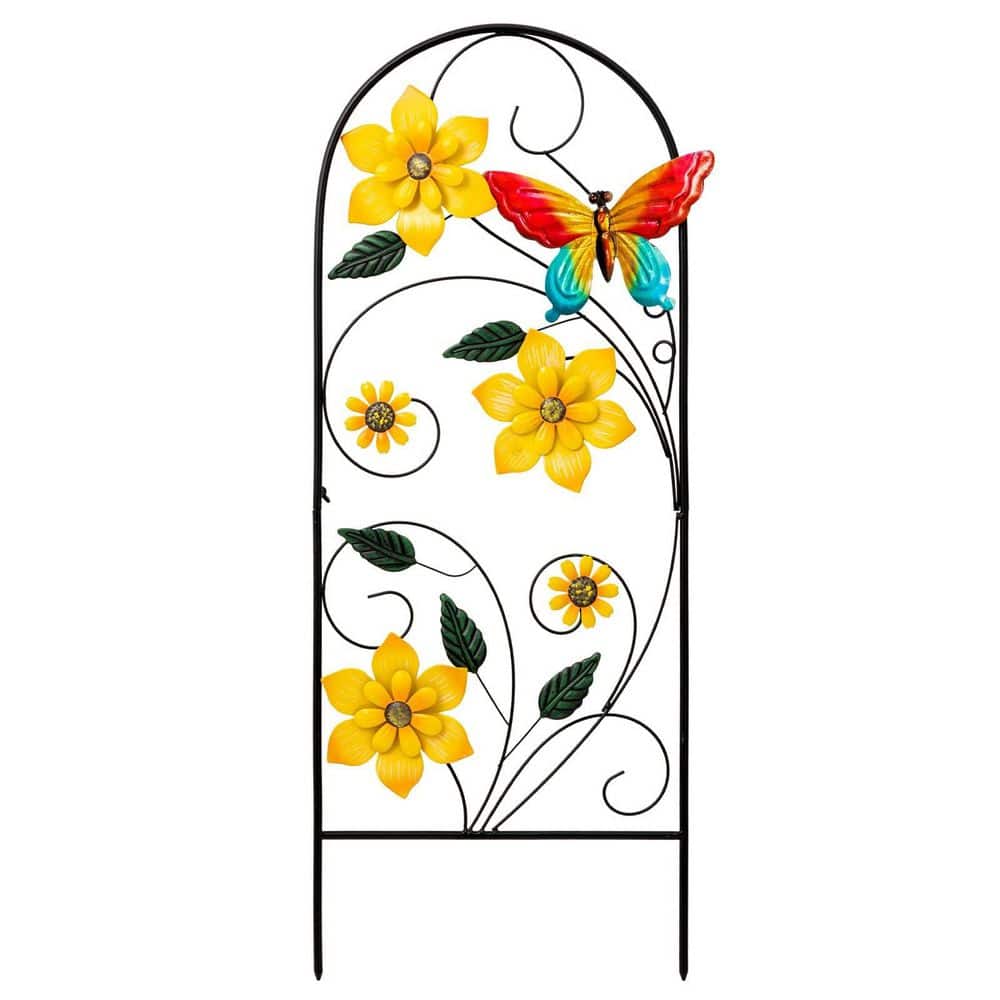 Angel Sar 34 in. Spring Style Yellow Metal Garden Stakes with Vibrant ...