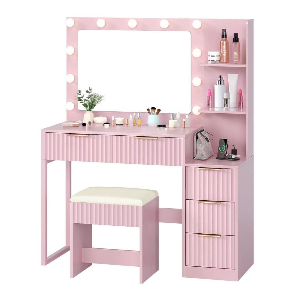 Karl home 2-Piece Apple Pink Makeup Vanity Set with 11 Three-color ...