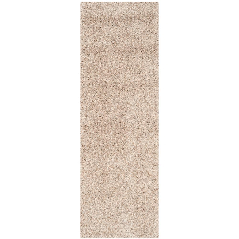 SAFAVIEH California Shag Beige 2 ft. x 15 ft. Solid Runner Rug SG151 ...