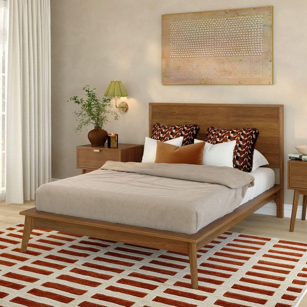 PLANK+BEAM Linea Tambour Brown Wood Frame Full Platform Bed with Solid ...