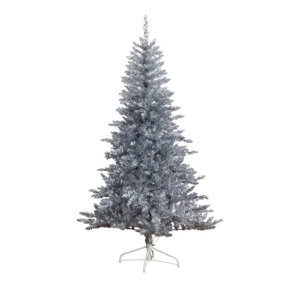 Nearly Natural 6 ft. Artificial Silver Christmas Tree with 300-Cool ...