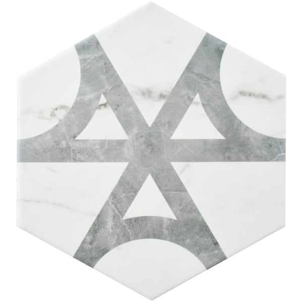 Merola Tile Classico Carrara Hexagon Flow 7 in. x 8 in. Porcelain Floor ...
