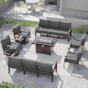 Halmuz 10-Seat Aluminum Patio Fire Pit Set with armrest, Swivel Rocking ...