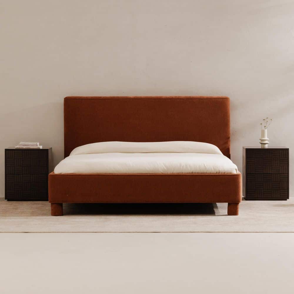 NADAAL STUDIOS Knox Deep Orange Plywood Frame King Platform Bed with ...