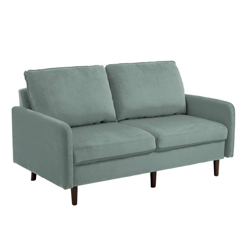 Uixe 56.90 in. Greyish Cyan Velvet Upholstered 2-Seater Loveseat Sofa ...
