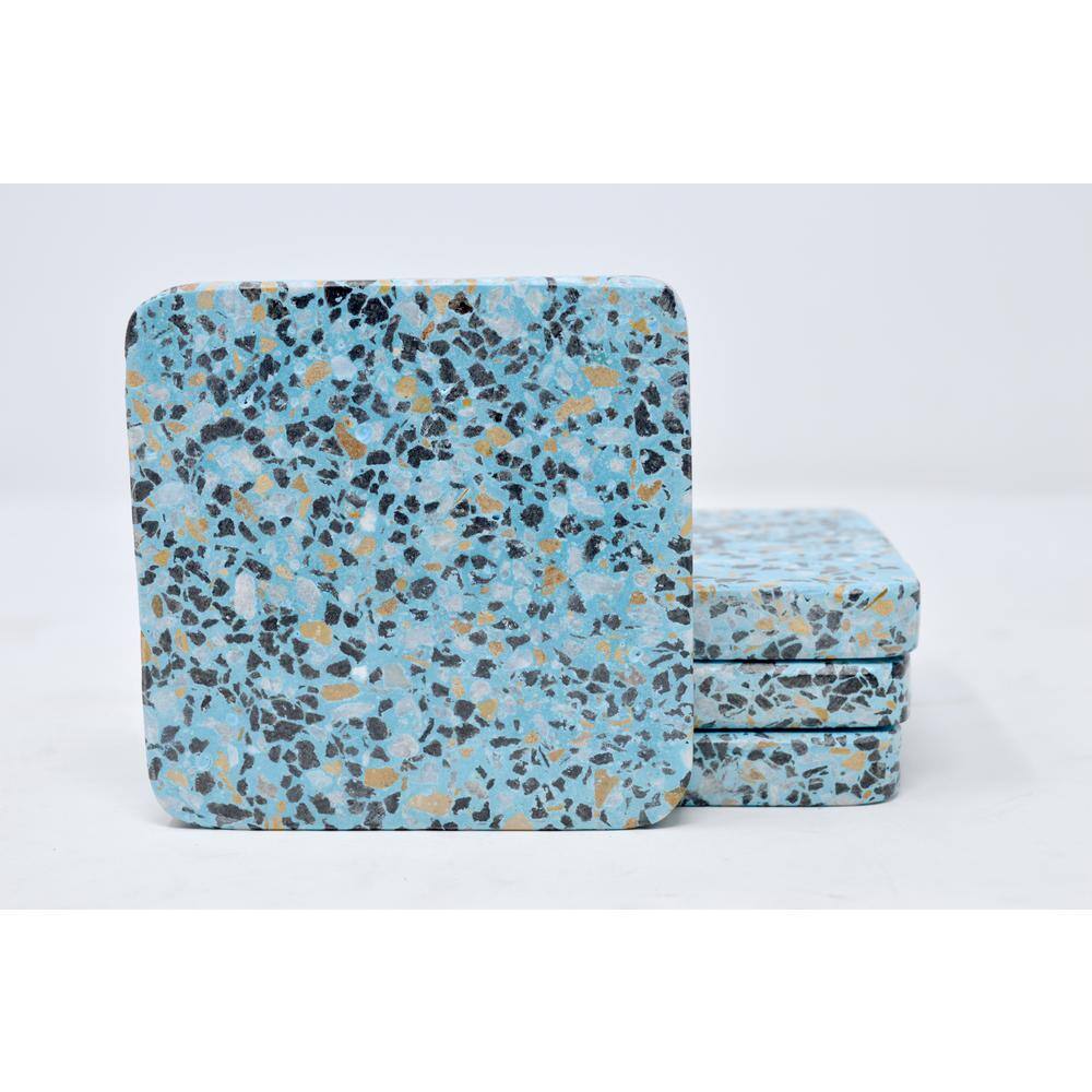 4-Piece Light Blue Terrazzo Stone Square Coasters 53308