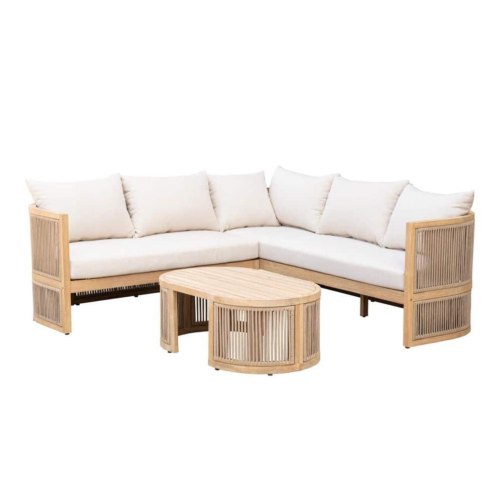 Kinger Home Nancy 3-Piece Acacia Wood Patio Conversation Sectional ...