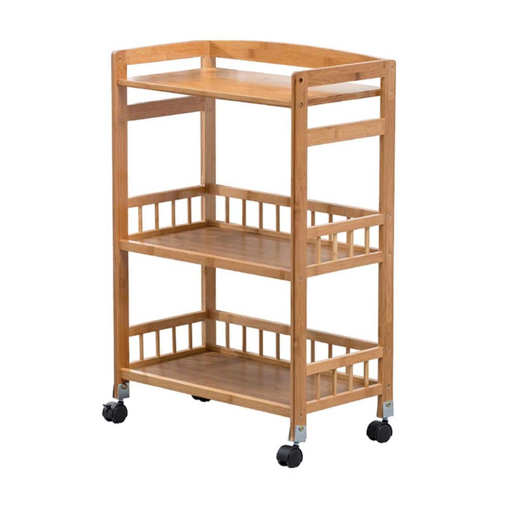 YIYIBYUS 3-Tier Bamboo 4-Wheeled Mobile Serving Cart in Wood Color HG ...