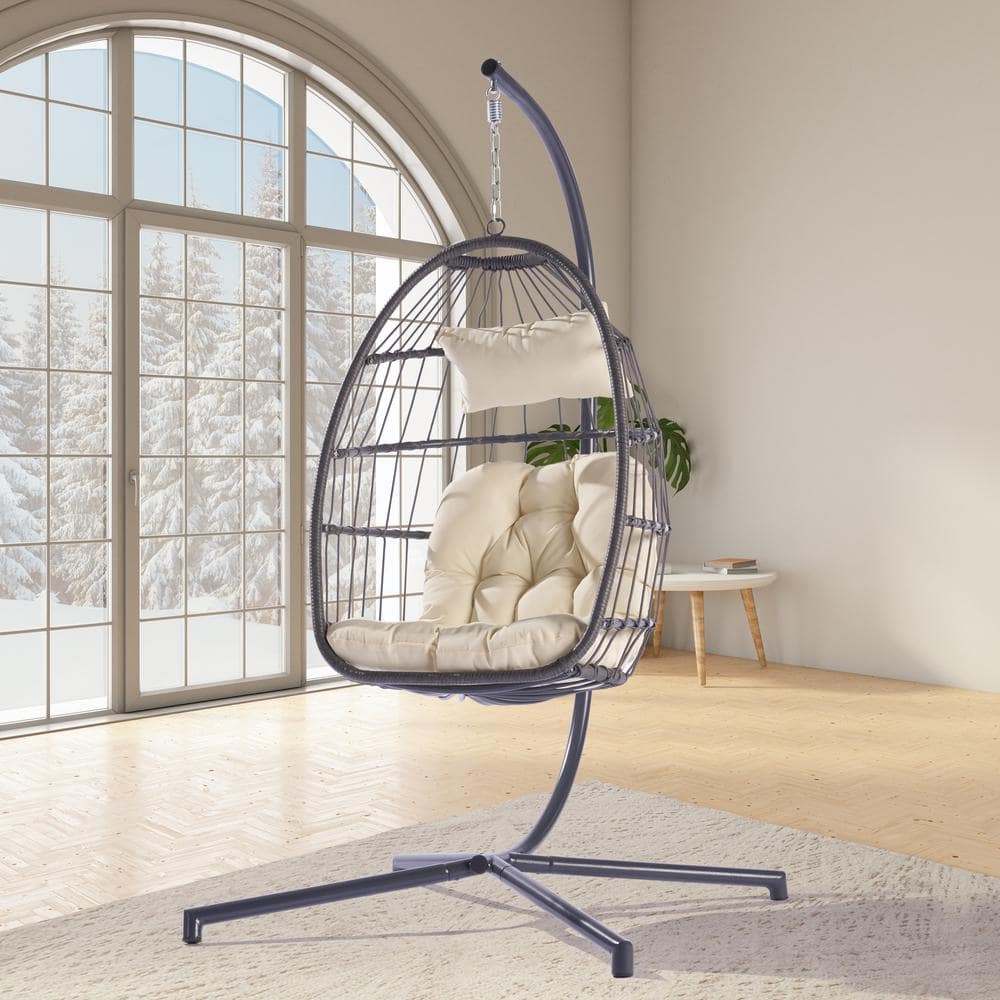 BFB Patio Wicker Porch Swing Chair Folding Hanging Outdoor Chair with ...