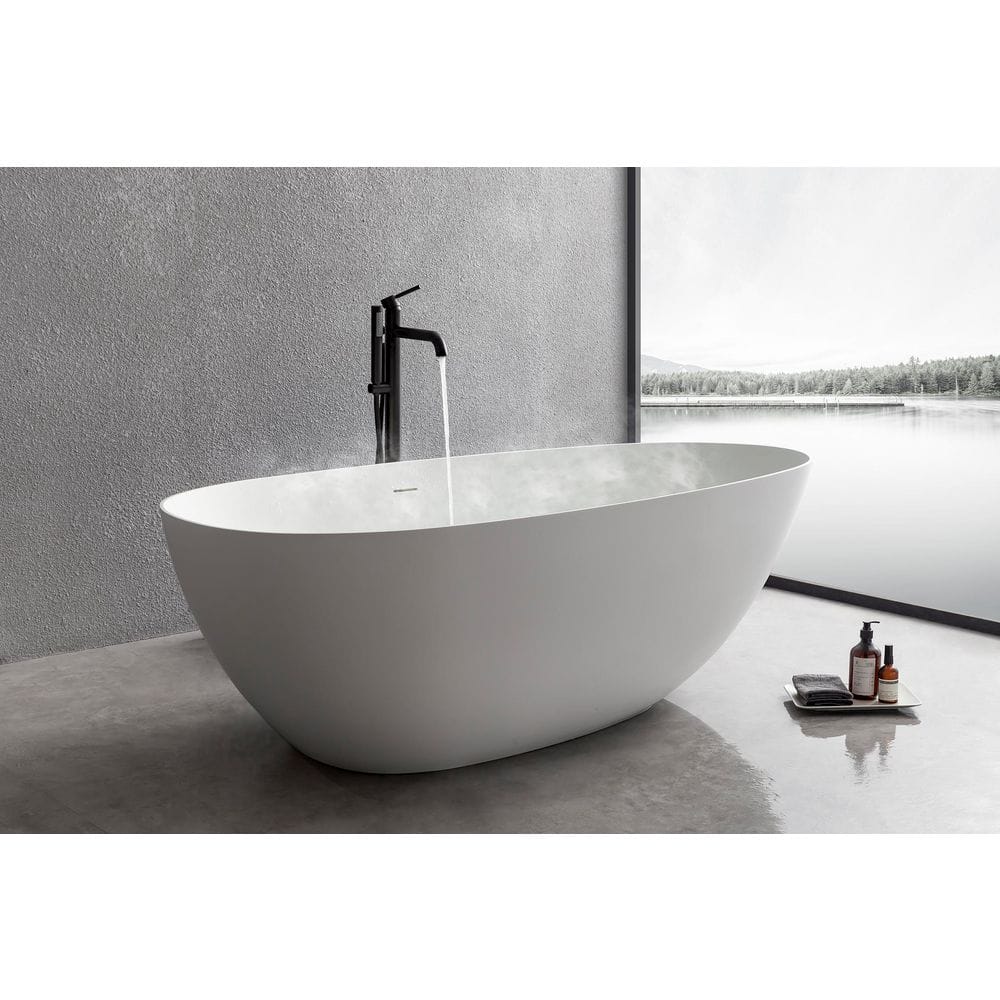 FORCLOVER 67 in. x 33 in. Solid Surface Soaking Bathtub with Center ...