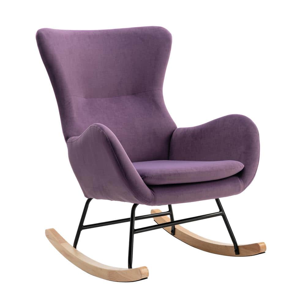 LY & S Collection Purple Velvet Fabric Padded Seat Rocking Chair With ...