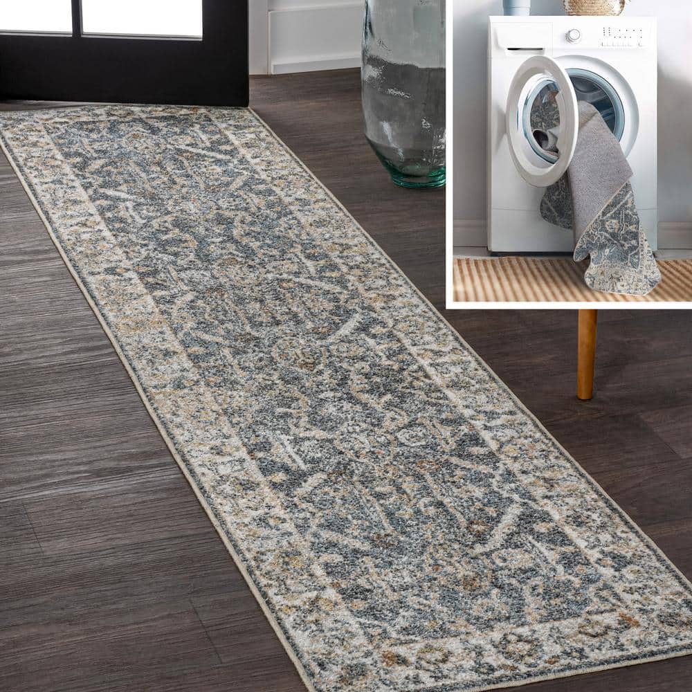 JONATHAN Y Dark Gray/Cream 2 ft. x 8 ft. Brandy Rustic Border Low-Pile ...