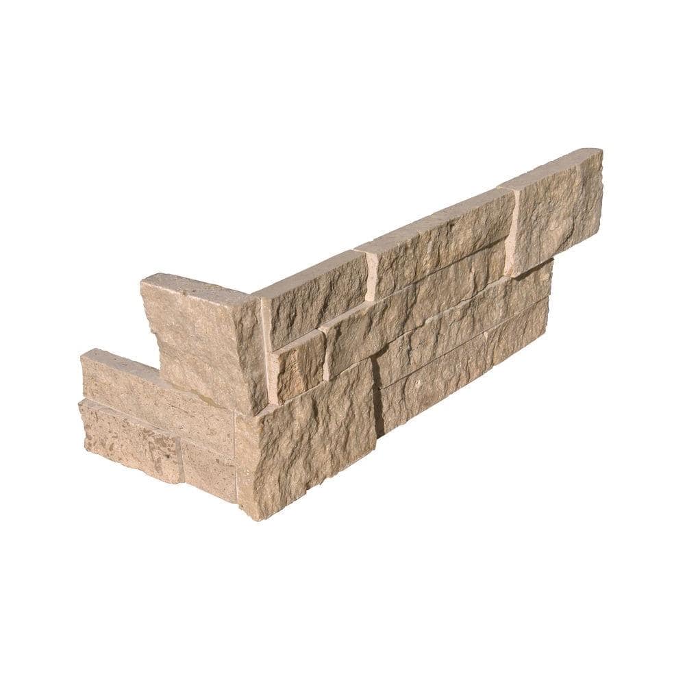 MSI Roman Beige Ledger Corner 6 in. x 18 in. Textured Travertine Wall ...