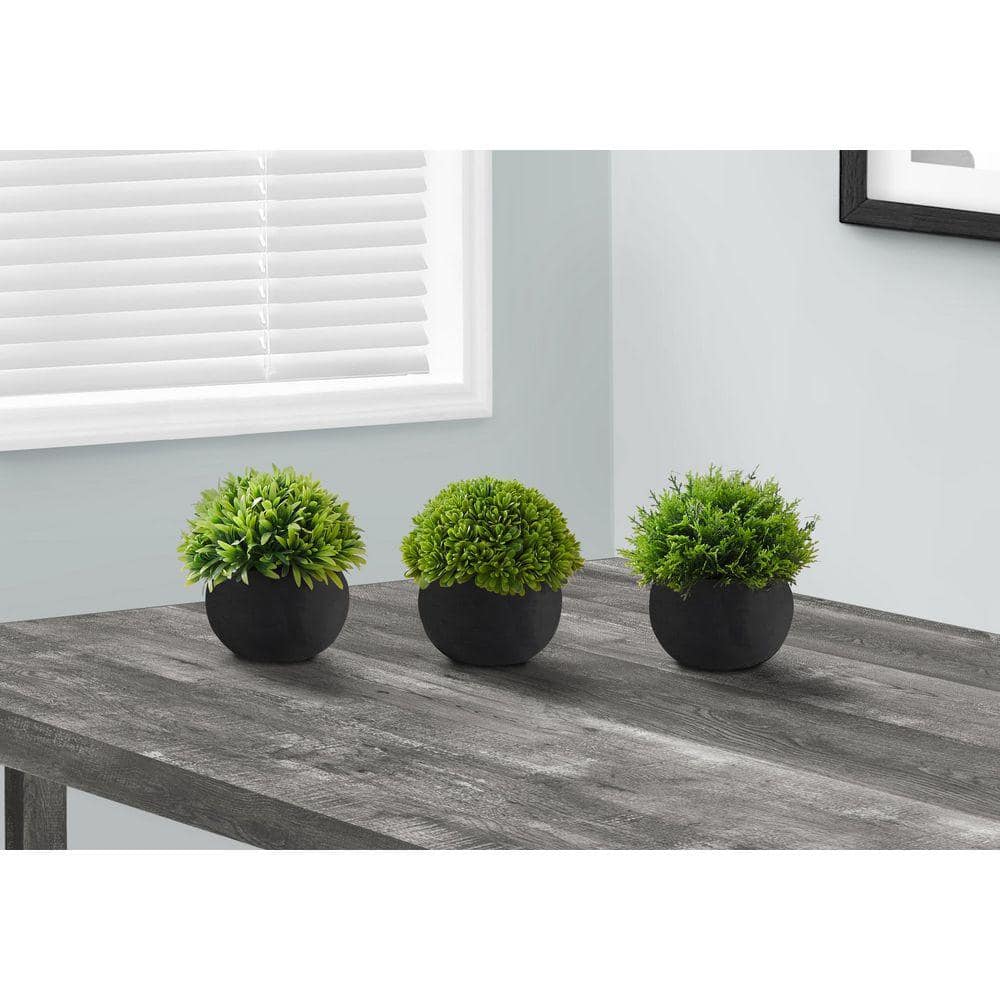 Mini Artificial Green Grass Set-3 Pack of 5" Faux Black Potted Greenery ...