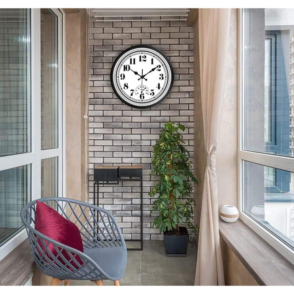 12 Inch Silver Round Retro Wall Clock with Thermometer (Battery ...